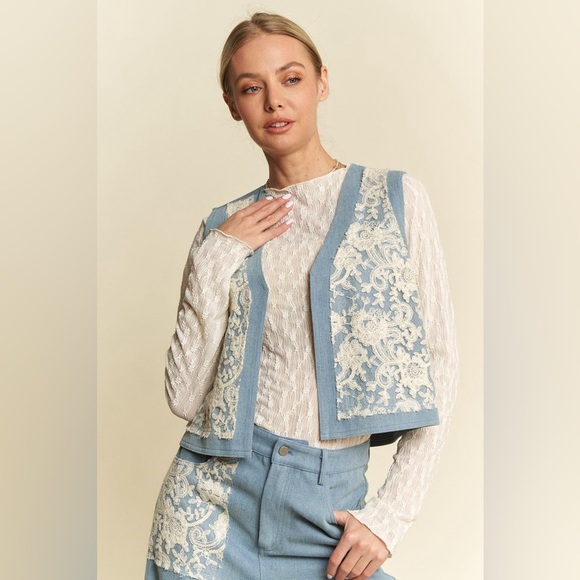 DAVI & DANI | Jackets & Coats | Davi Dani Lace Patch Open Front Denim ...